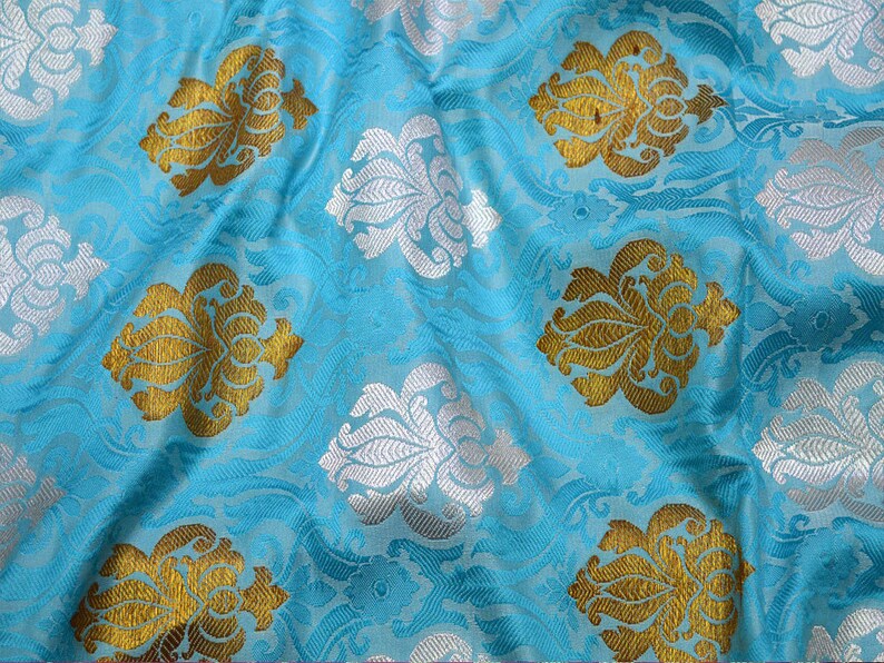 Turquoise Blue Brocade Fabric Banarasi Brocade Fabric by the Yard ...