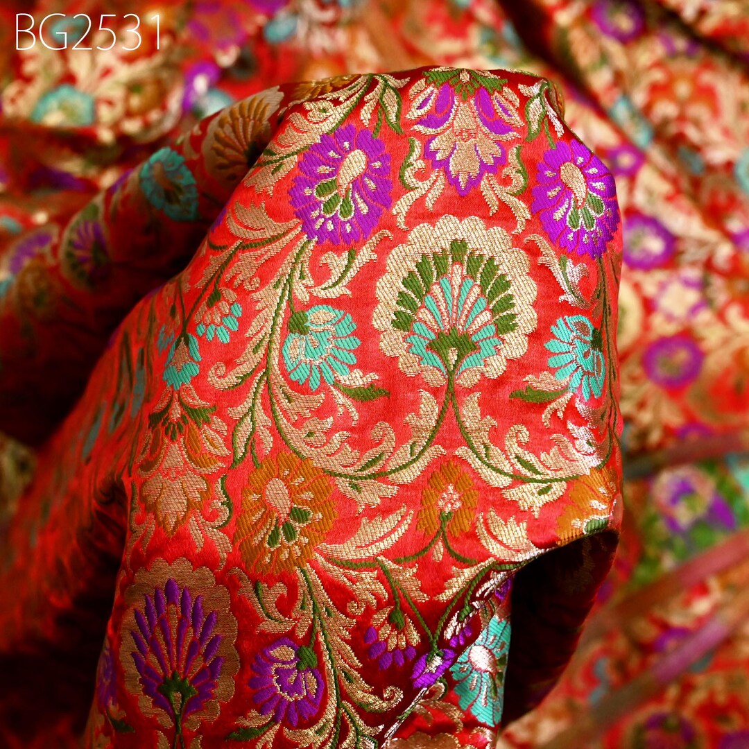 Red Brocade Fabric by the Yard Indian Winter Wedding Dresses Brides ...