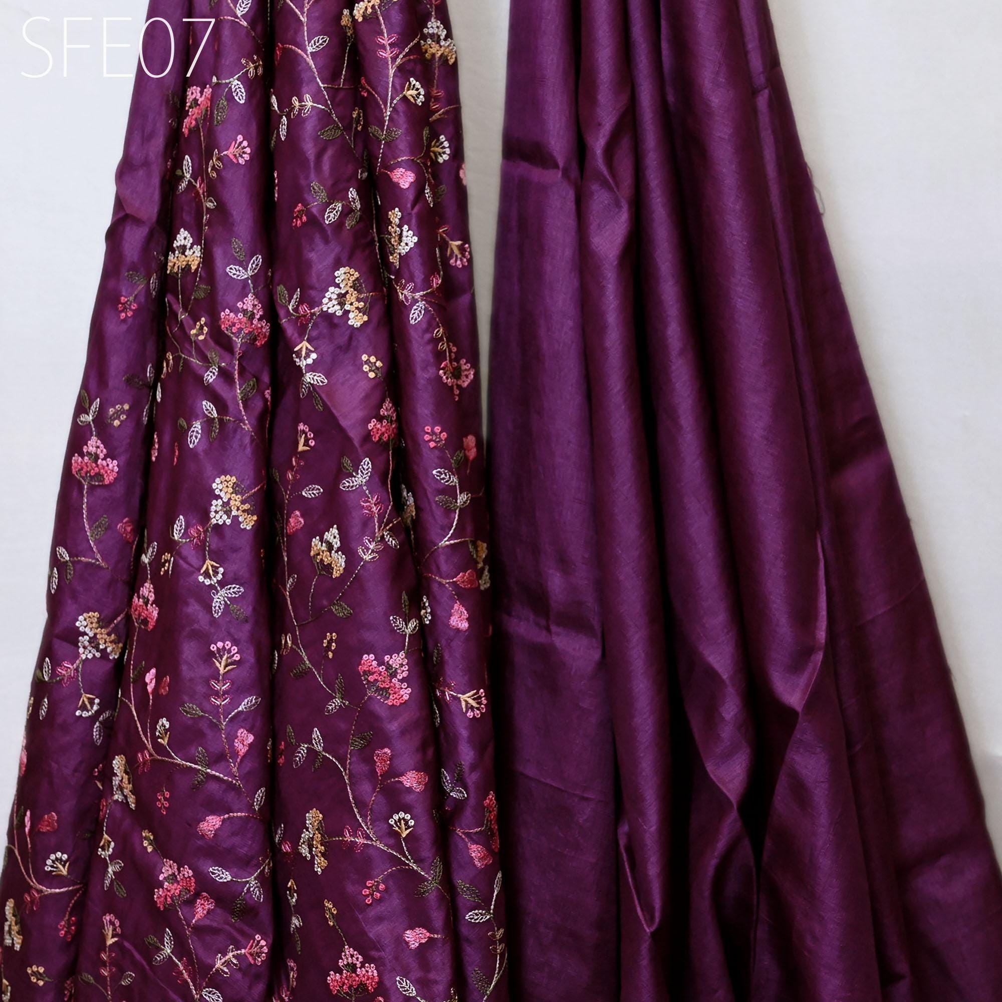 Pure Tussar Silk Embroidered Fabric by the Yard Indian Embroidery Raw ...