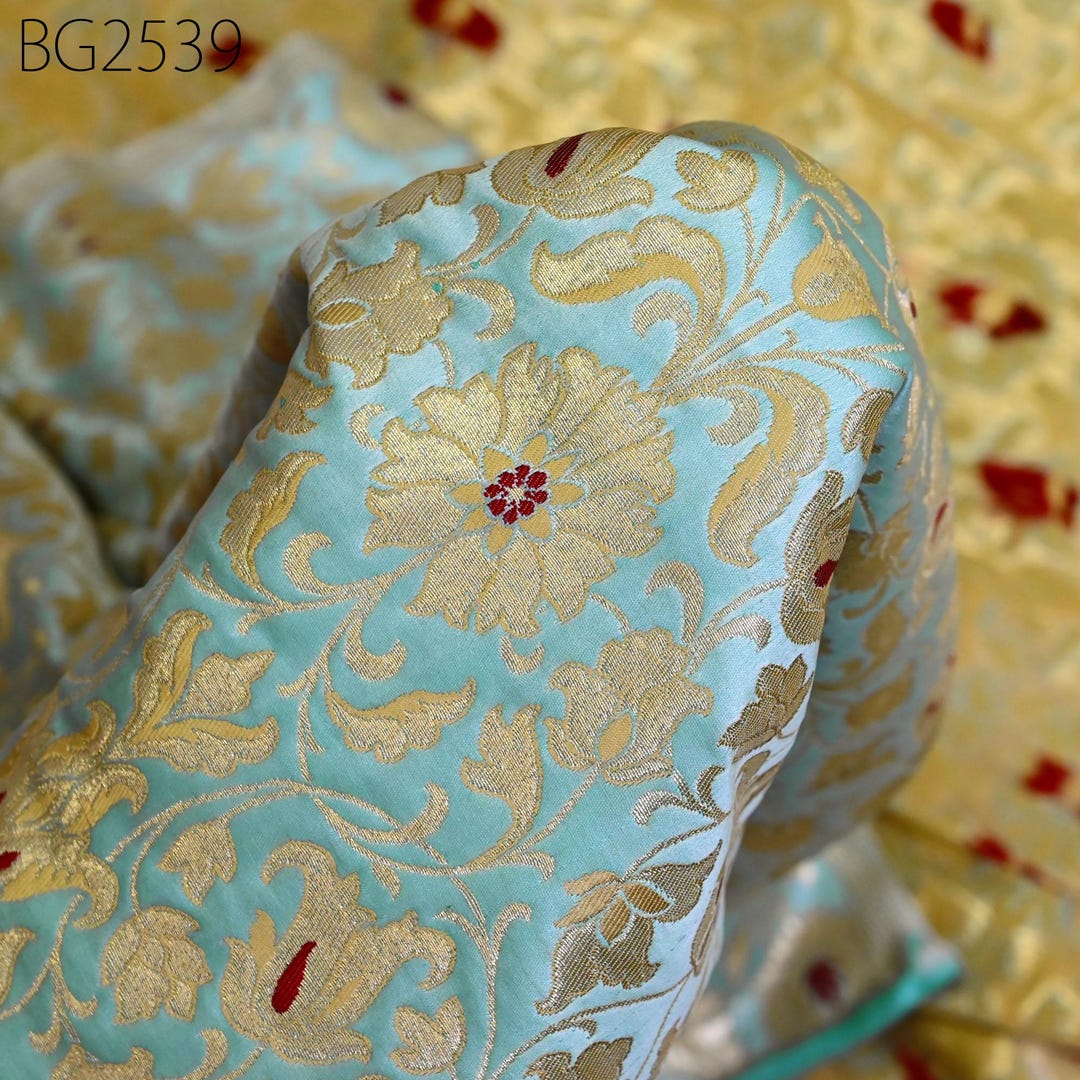 Ice Blue Brocade Fabric by the Yard Indian Wedding Dresses Varanasi ...