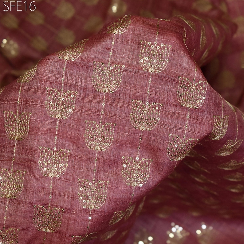 Pure Tussar Silk Embroidered Fabric by the Yard Indian Embroidery Raw ...