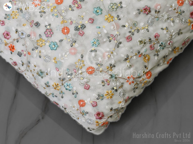 Cream Indian Embroidered Fabric by the Yard Georgette - Etsy