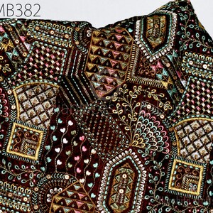 Maroon Indian Embroidered Velvet Fabric by the Yard Sewing DIY - Etsy