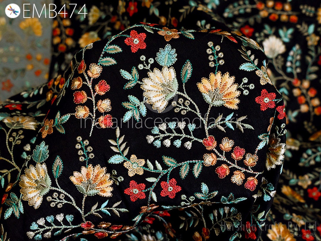 Embroidered Fabric by the Yard Sewing DIY Crafting Indian Embroidery ...