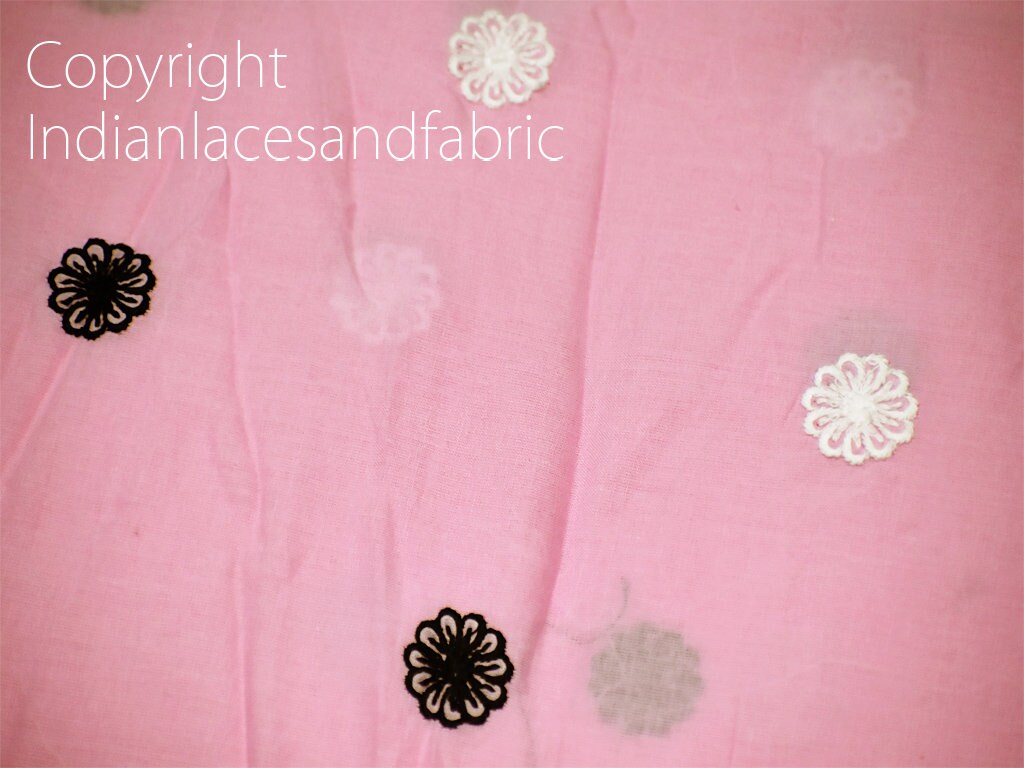 Indian Pink Embroidered Cotton Fabric by the Yard Embroidery - Etsy