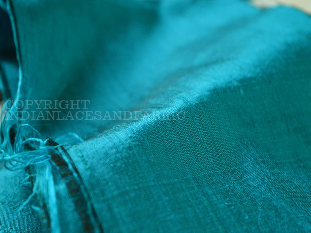 Dark Turquoise Blue Black Indian Pure Dupioni by the Yard Raw - Etsy