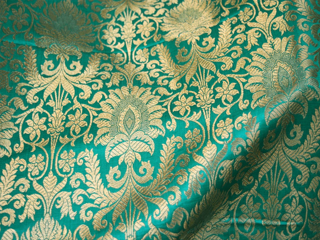 Brocade Fabric Sea Green Gold Weaving Banarasi Brocade Fabric - Etsy