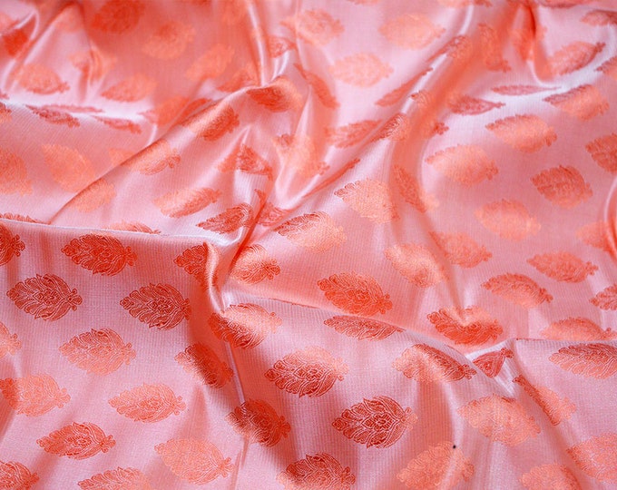 Light Peach Jacquard Fabric by the Yard Indian Silk Wedding - Etsy