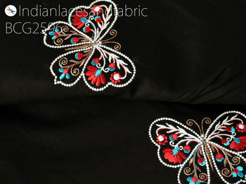 Black Indian Embroidered Cotton Fabric by the Yard Embroidery - Etsy
