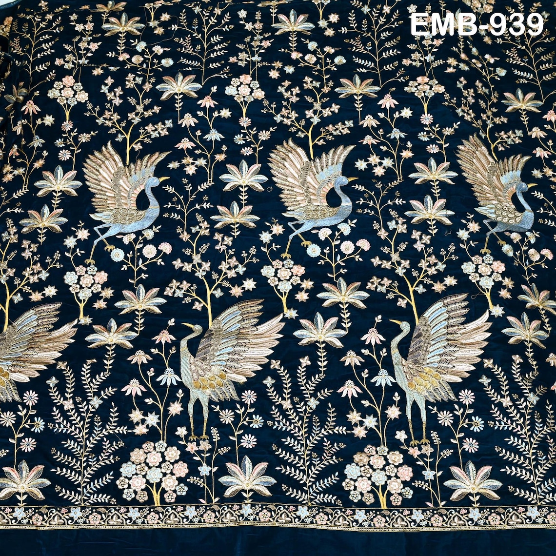 55 Inches Blue Indian Embroidered Velvet Fabric by the Yard Sewing ...