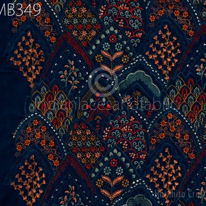 Teal Indian Embroidered Velvet Fabric by the Yard Sewing DIY Crafting ...