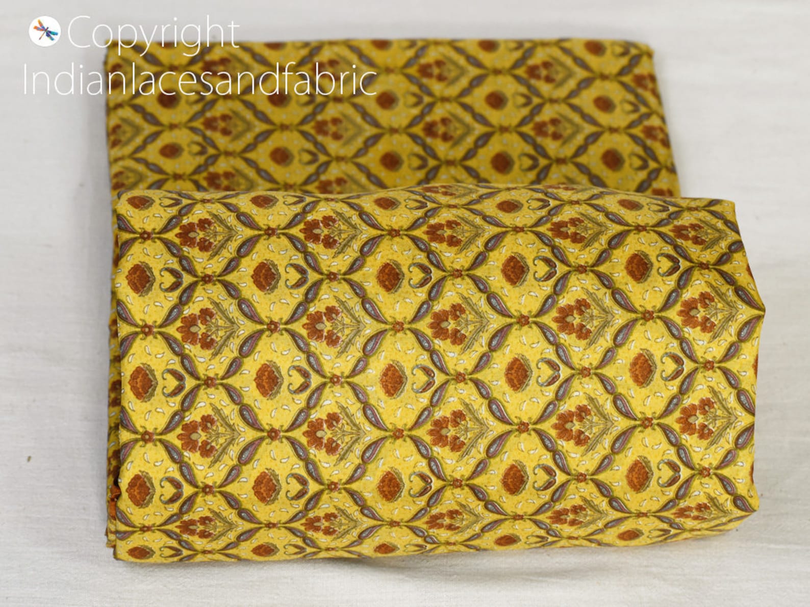 Tela Sari de seda estampada pura suave amarilla india por la - Etsy España