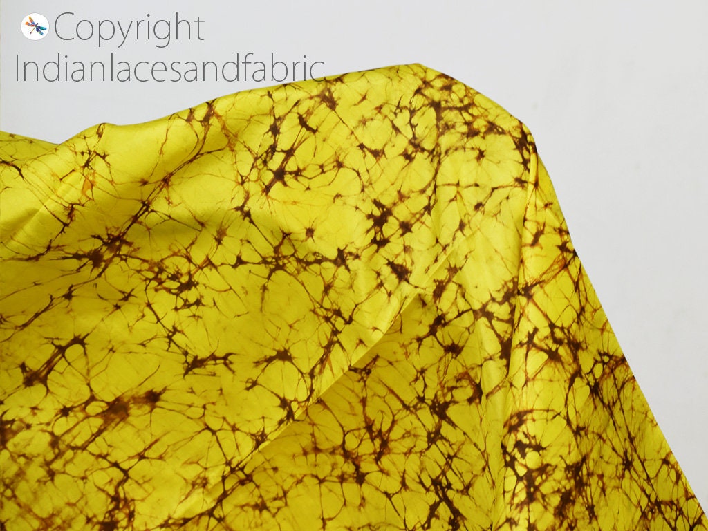 Indian Yellow Brown Soft Batik Print Pure Silk Fabric by the | Etsy