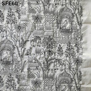 Pure Munga Silk Embroidered Fabric by the Yard Indian Embroidery Moonga ...