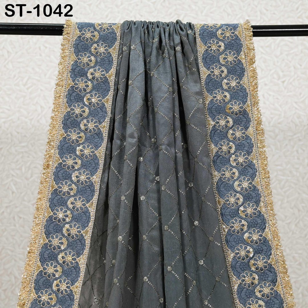 Grey Dupatta Embroidered Chiffon Long Dupatta Chuni Bridal Indian ...