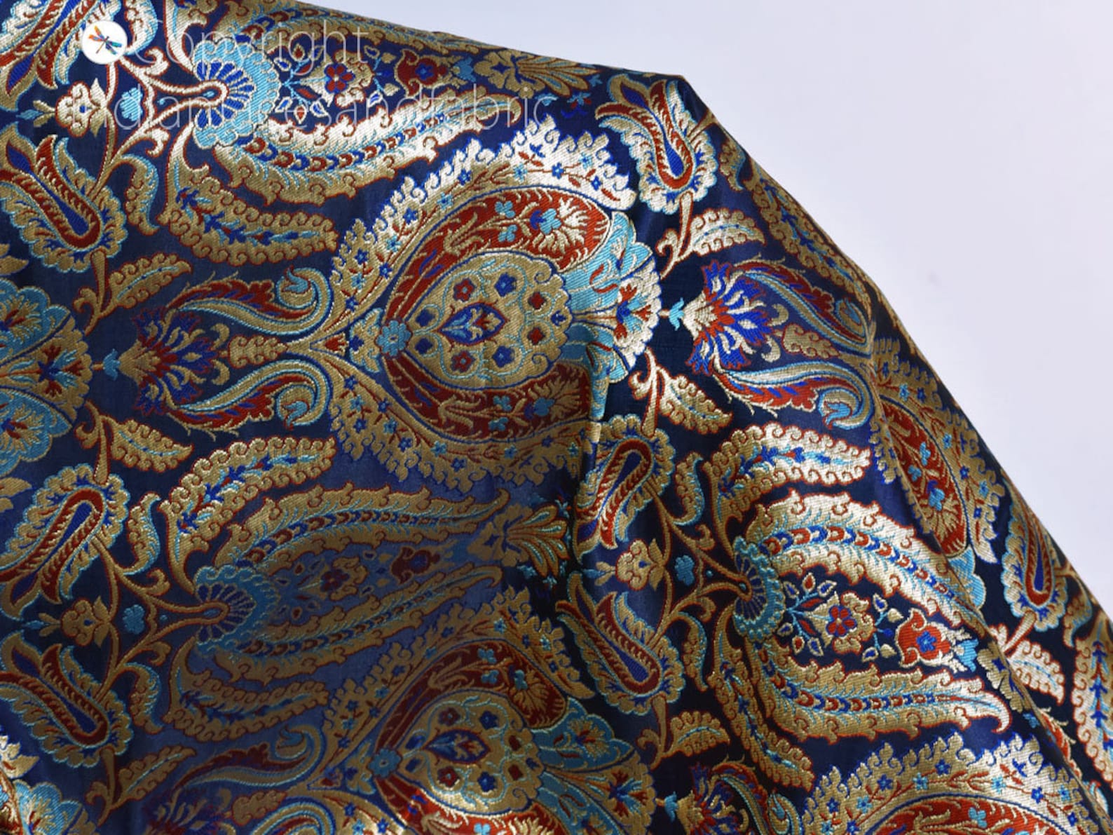 Navy Blue Brocade Fabric by Yard Banarasi Indian Bridal - Etsy
