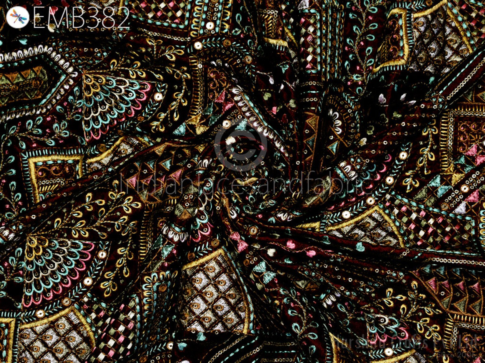 Buy Maroon Indian Embroidered Velvet Fabric by the Yard Sewing DIY ...