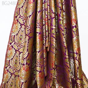 Purple Brocade Fabric by the Yard Historic Costume Indian Banarasi ...