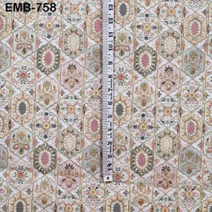 Ivory Embroidered Fabric by the Yard Sewing DIY Crafting Indian ...