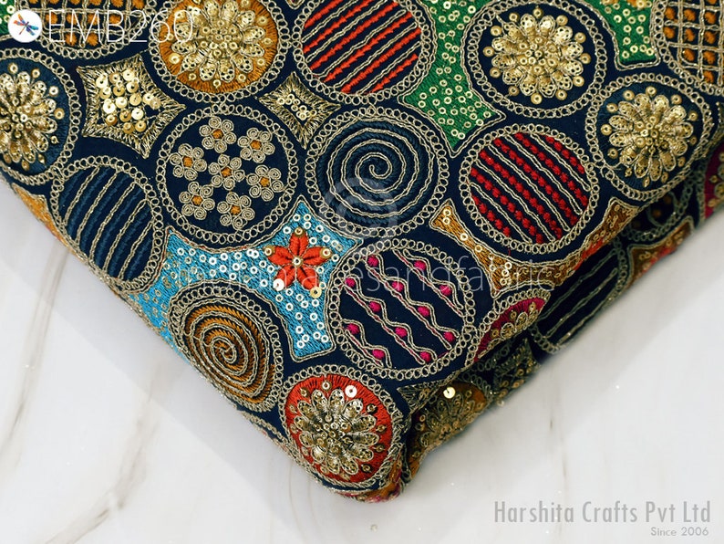 Buy Indian Embroidered Fabric by the Yard Georgette Blue Online in ...