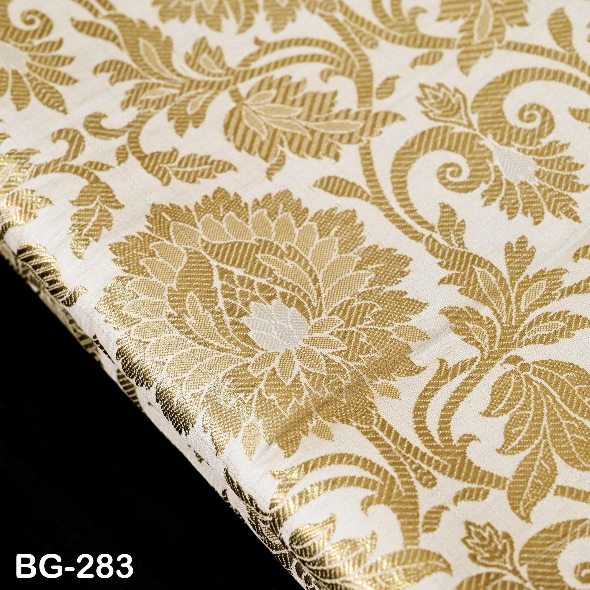 Brocade Fabric in Ivory Gold Weaving Banaras Brocade Wedding Dress ...