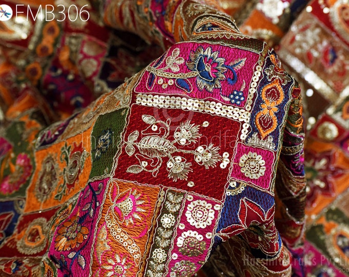 Red Indian Embroidered Fabric by the Yard Georgette Embroidery - Etsy