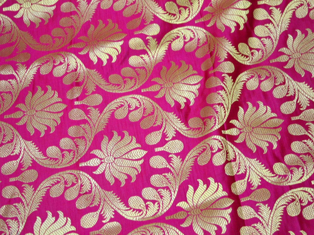 Magenta Crafting Fabric Indian Brocade Fabric by the Yard Wedding Dress ...