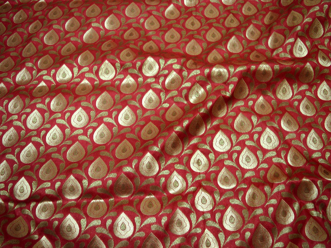 Red Brocade Fabric by the Yard Wedding Dress Banarasi Brocade | Etsy