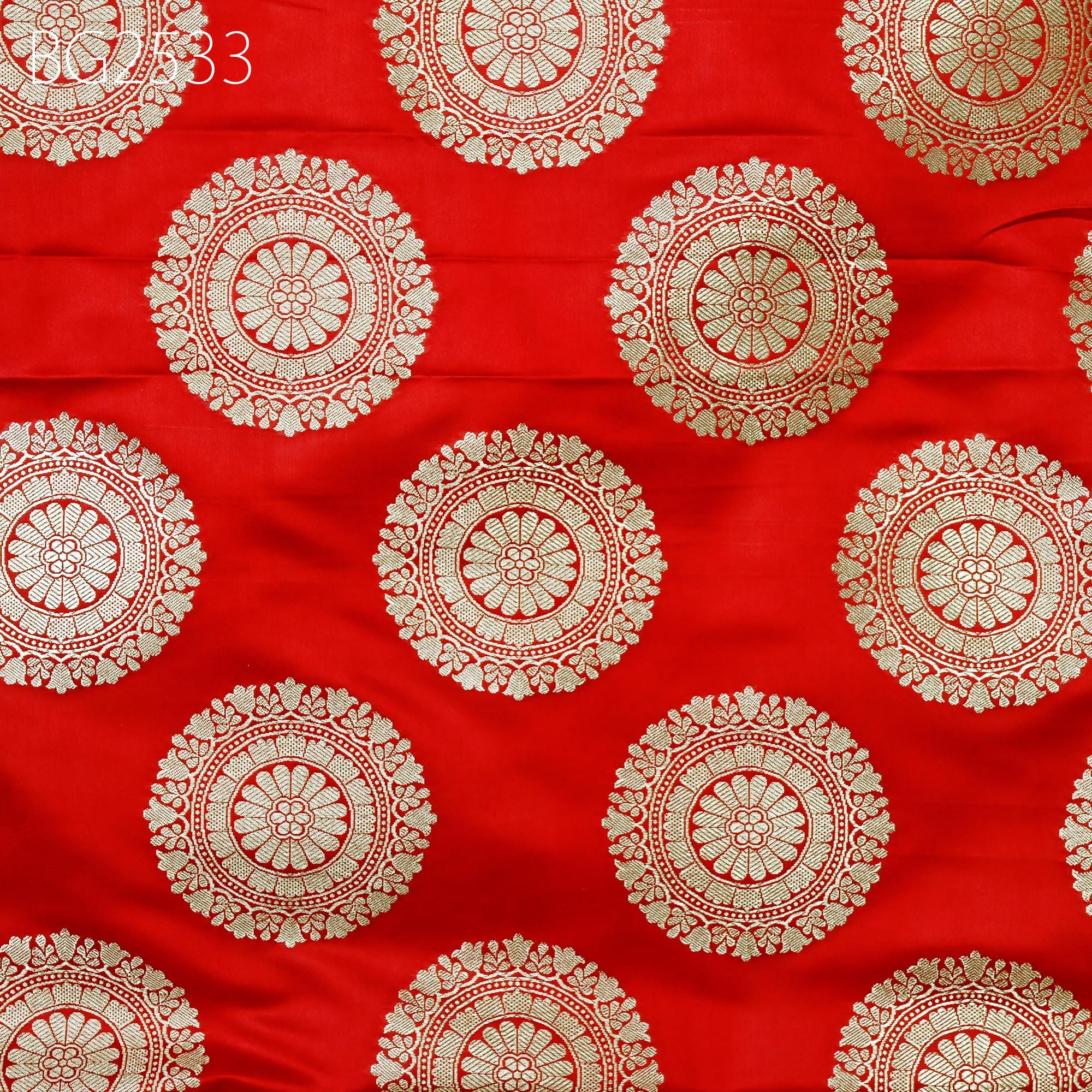 Red Brocade Fabric by the Yard Blended Indian Wedding Dresses Varanasi ...