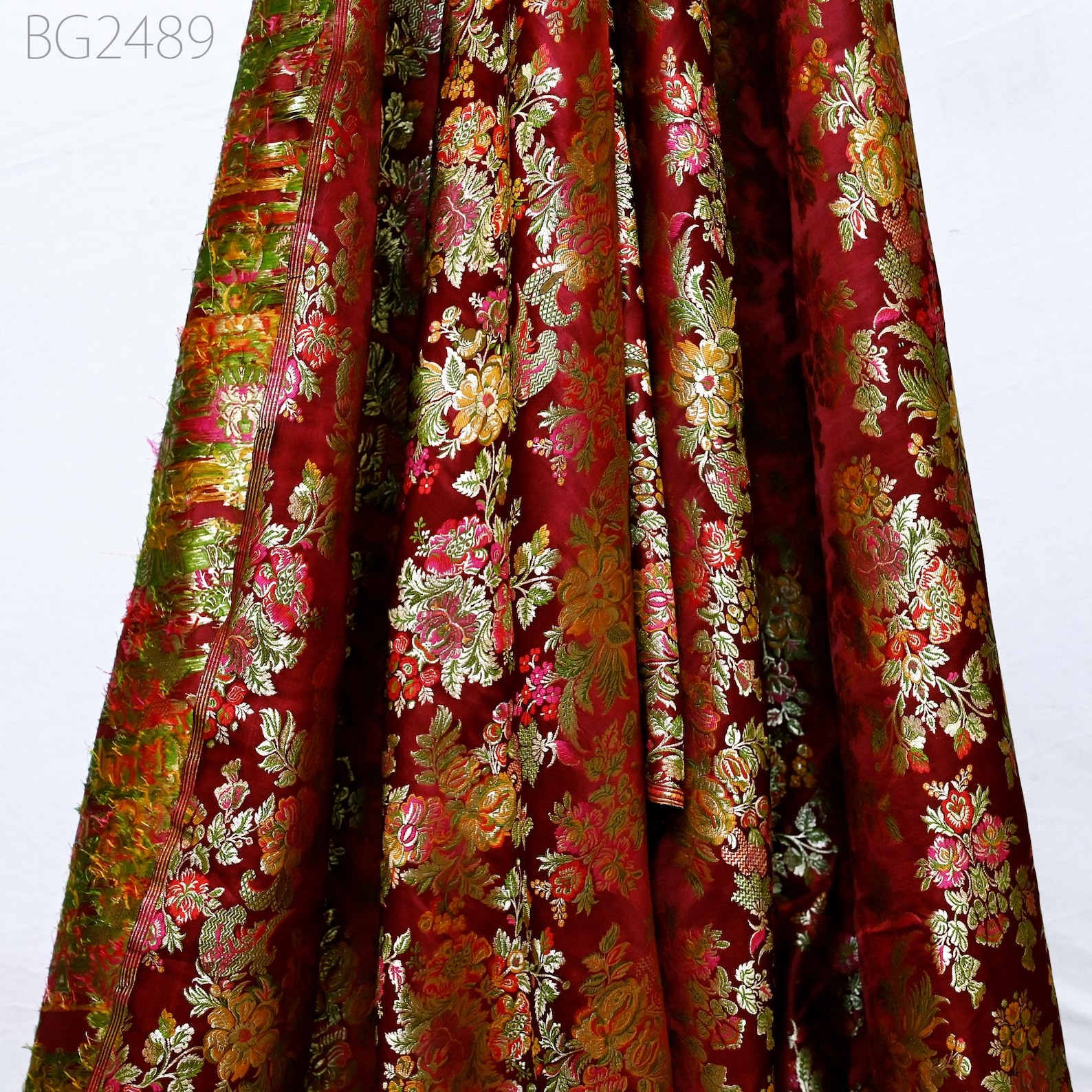 Dark Red Brocade Fabric by Yard Historic Costume Indian Banarasi ...