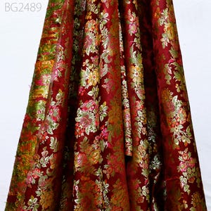 Dark Red Brocade Fabric by Yard Historic Costume Indian Banarasi ...