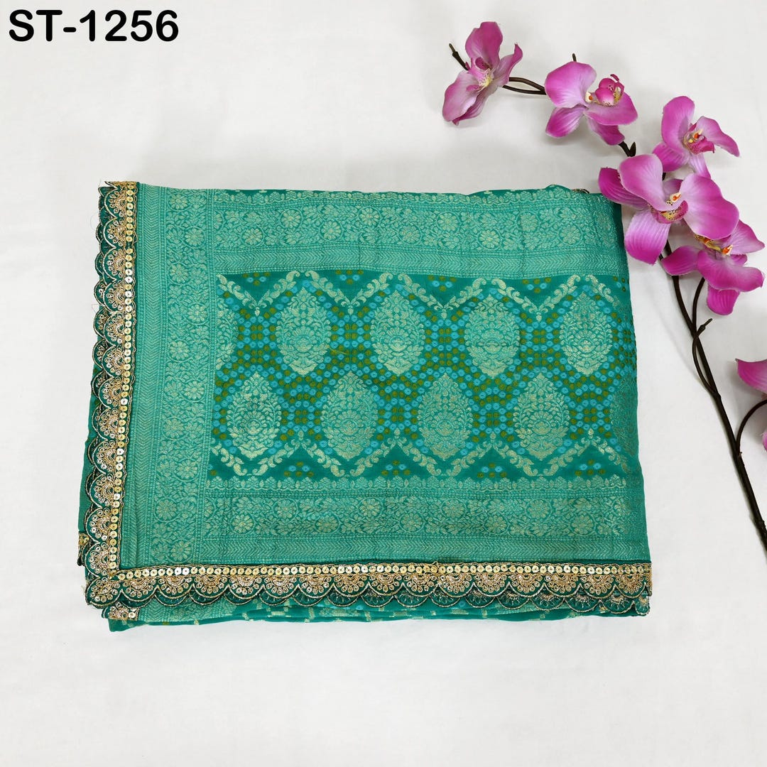 Indian Green Bandhani Brocade Dupatta 2.3 Meter – Heavy Banarasi Tie ...