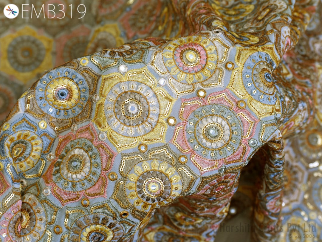 Indian Embroidered Georgette Fabric by the Yard Embroidery Wedding ...