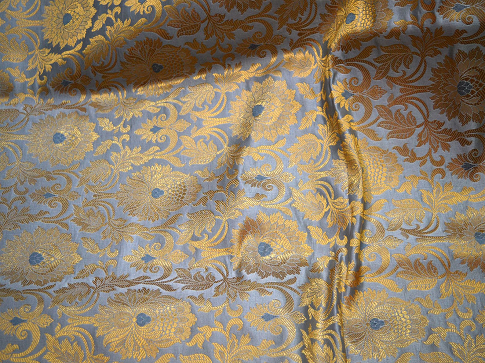 Grey Brocade Fabric by the Yard Banarasi Fabric Banarasi - Etsy