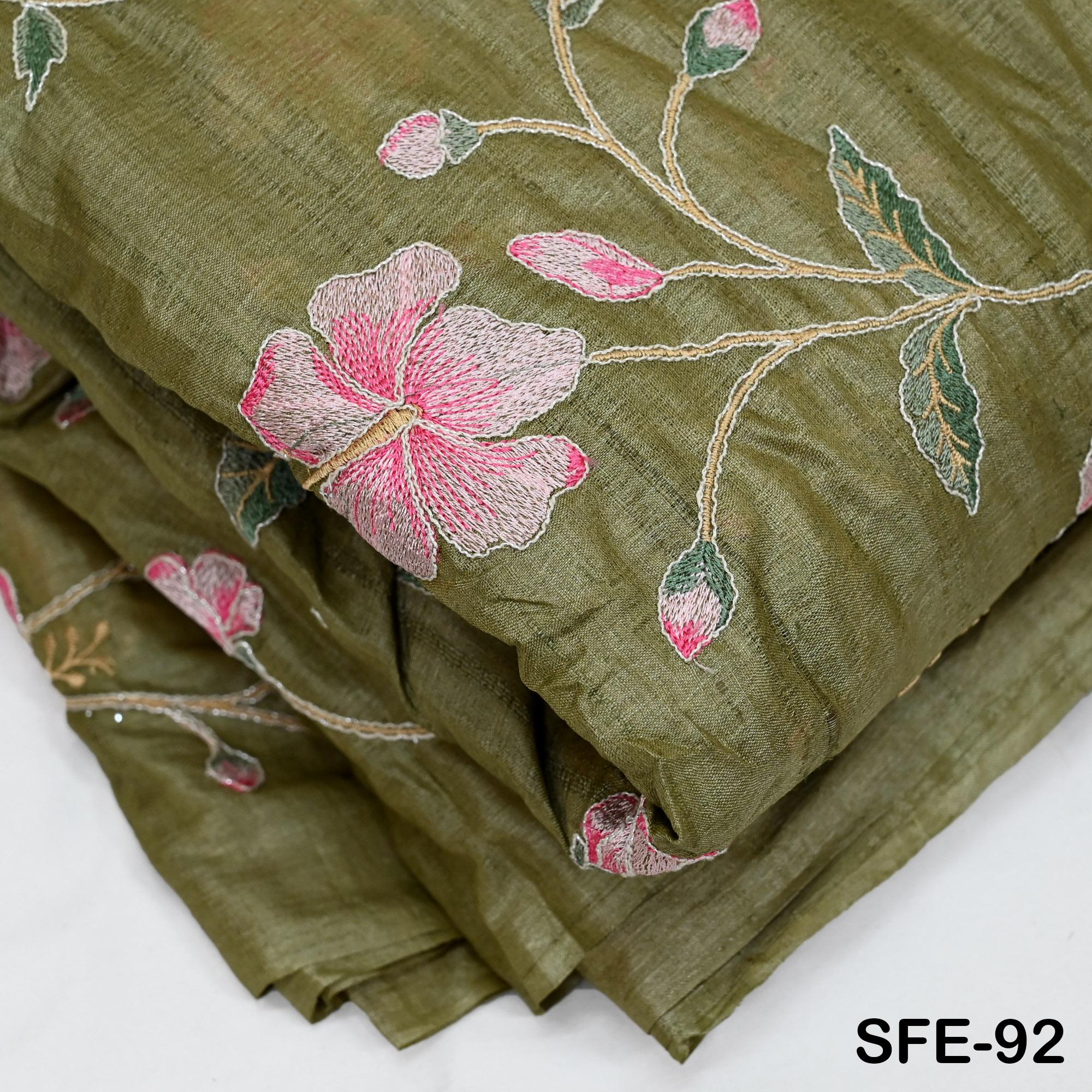Pure Tussar Silk Embroidery Fabric by the Yard Indian Embroidered Raw ...