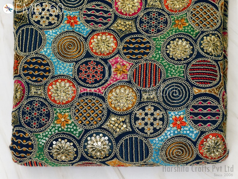 Buy Indian Embroidered Fabric by the Yard Georgette Blue Online in ...