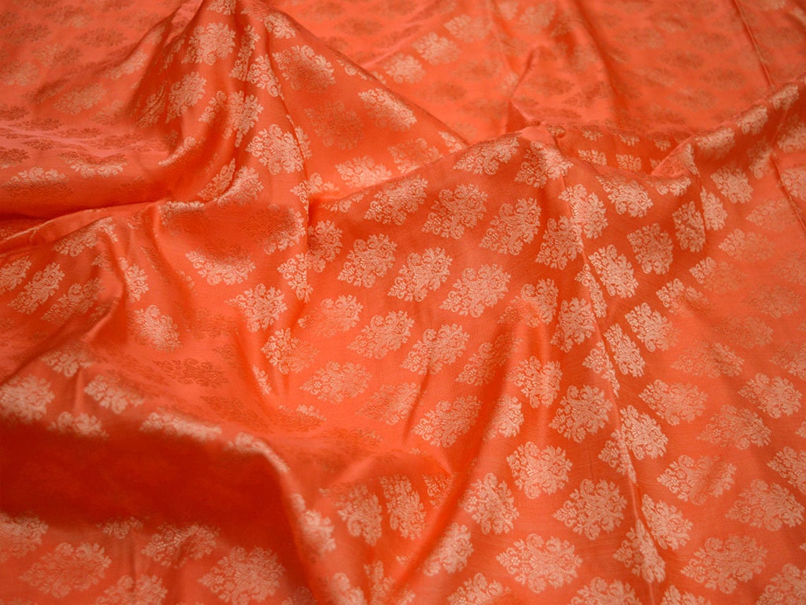 Sewing Crafting Orange Jacquard Brocade Fabric by the Yard - Etsy