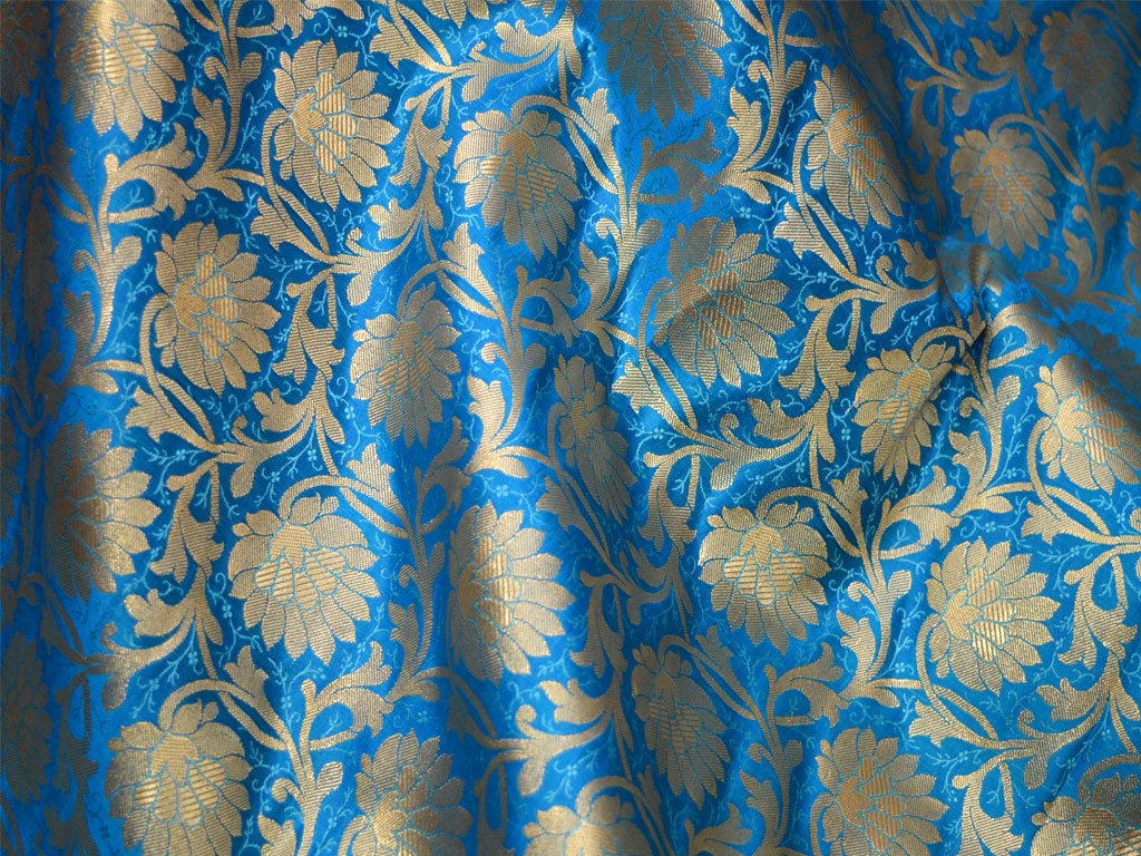 Turquoise Brocade Fabric by the Yard Indian Fabric Banarasi - Etsy