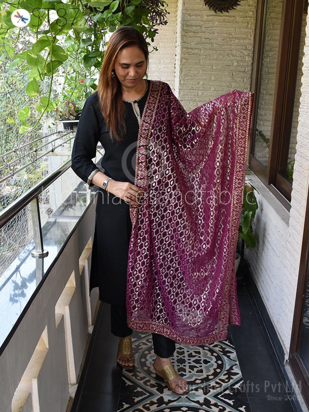 Plum Indian Wedding Dupatta Embroidered Net Long Dupatta Chuni Bridal ...