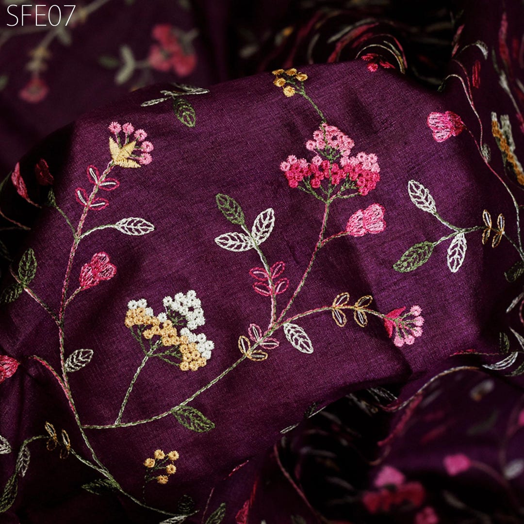Pure Tussar Silk Embroidered Fabric by the Yard Indian Embroidery Raw ...