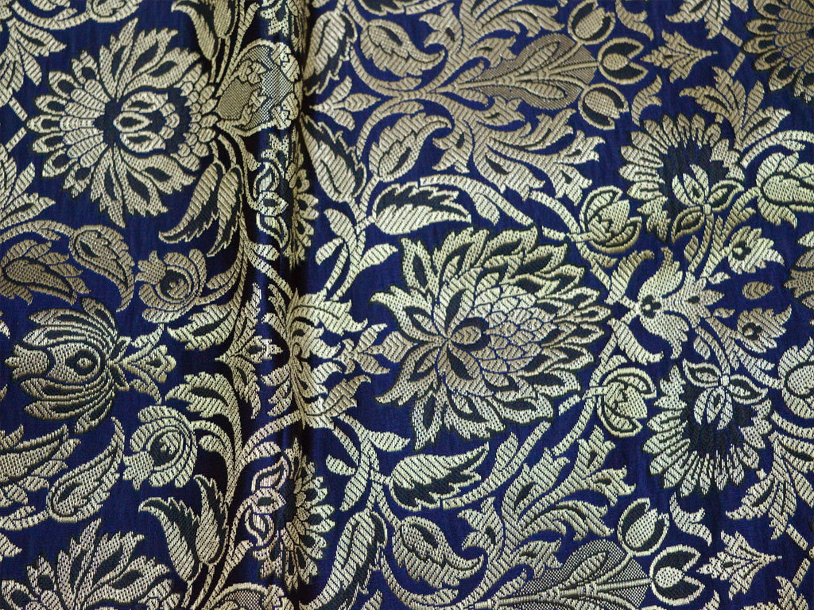 Navy Blue Indian Brocade Fabric Banarasi Brocade Fabric by the | Etsy