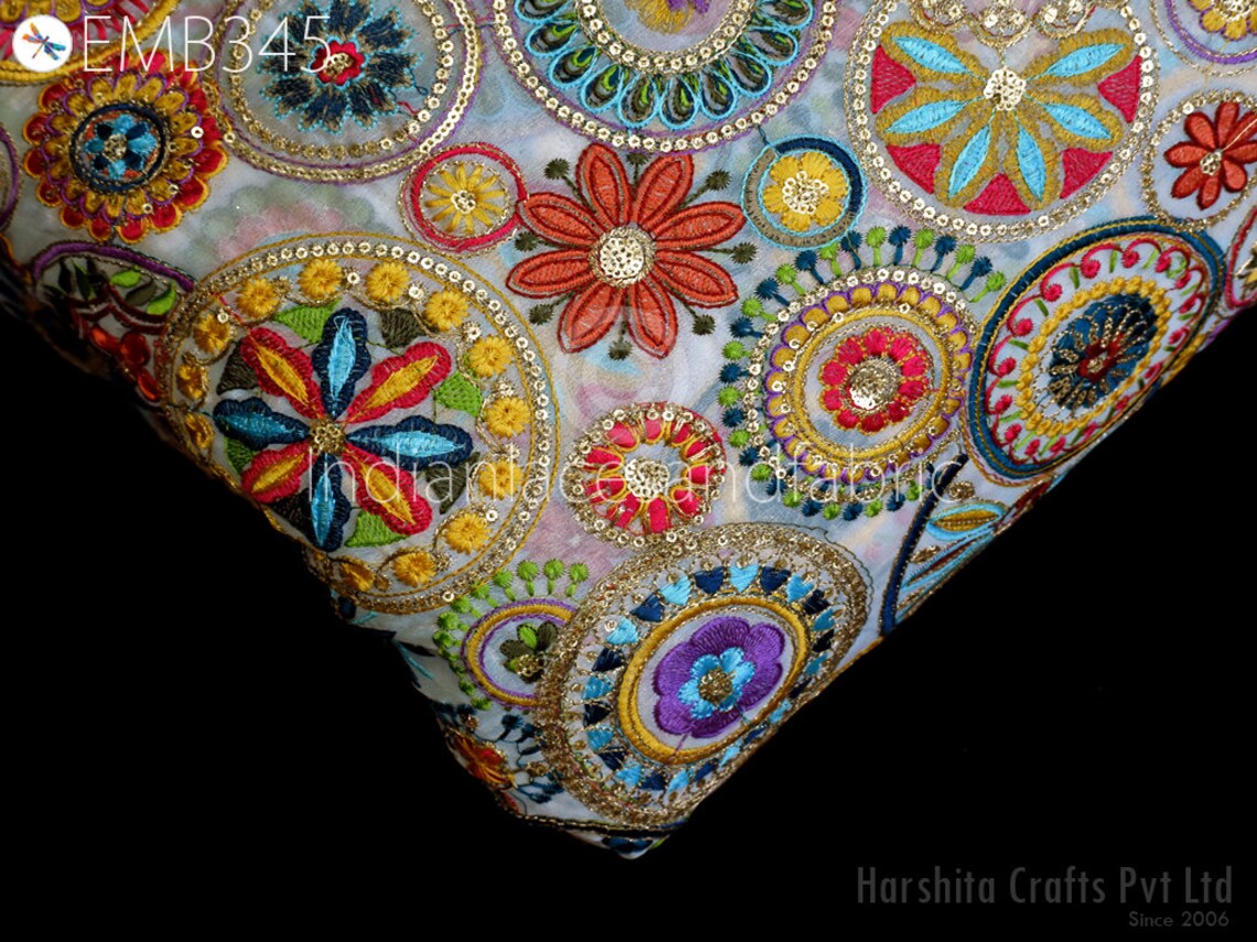 Buy Multicolor Indian Embroidered Fabric by the Yard Georgette Online ...