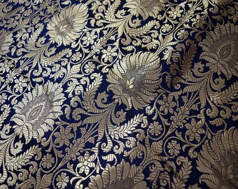 Yellow Brocade Fabric by the Yard Wedding Dress Banarasi | Etsy