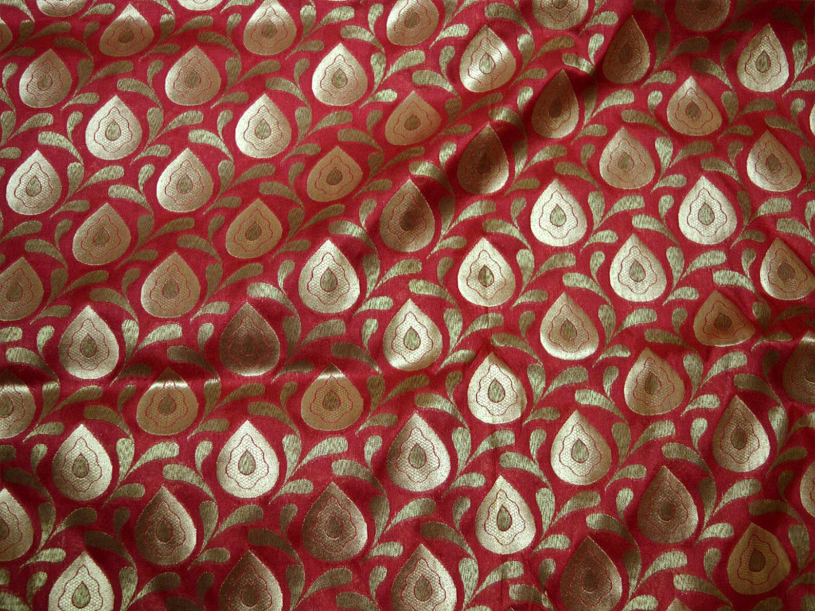 Red Brocade Fabric by the Yard Wedding Dress Banarasi Brocade | Etsy