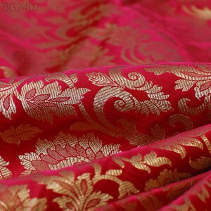 Rose Red Brocade by the Yard Indian Fabric Gold Banarasi Dress Material ...