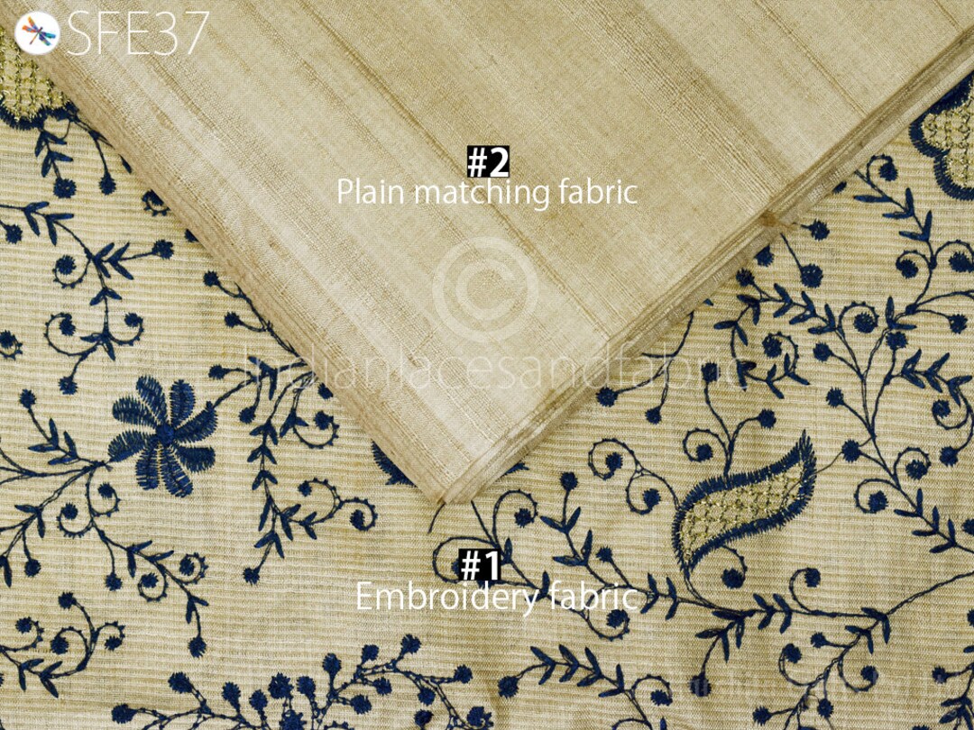Natural Pure Tussar Silk Embroidered Fabric by the Yard Indian ...