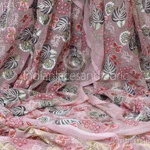 Dusty Pink Indian Embroidered Fabric by Yard Georgette - Etsy