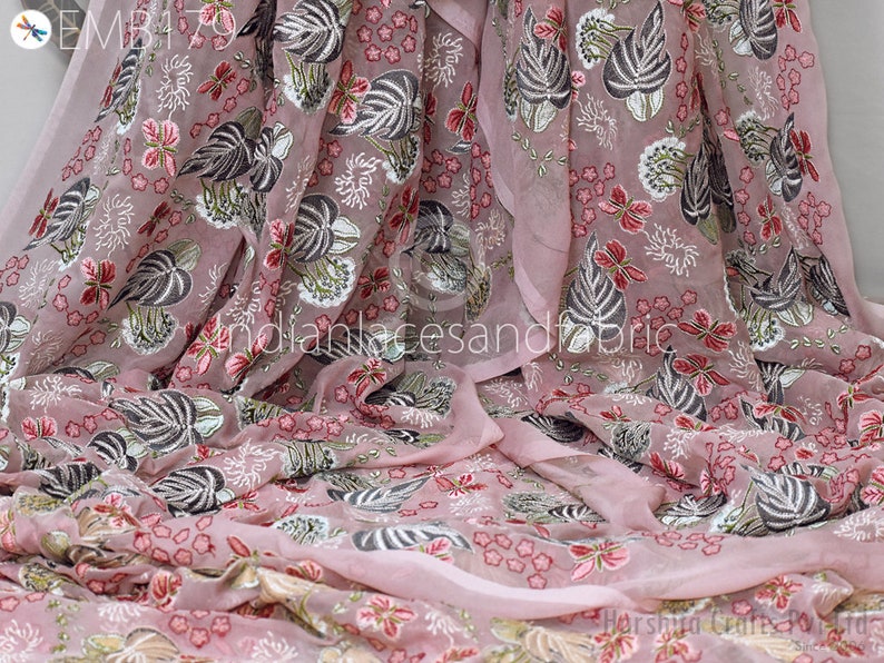 Dusty Pink Indian Embroidered Fabric by Yard Georgette - Etsy