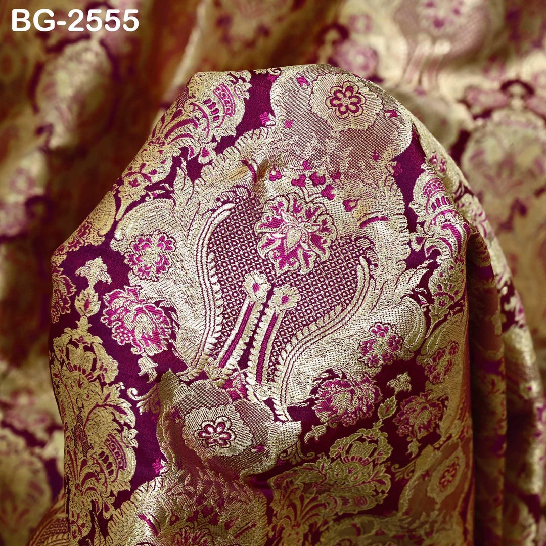 Dark Magenta Brocade Fabric by the Yard Banarasi Fabric Banaras Brocade ...