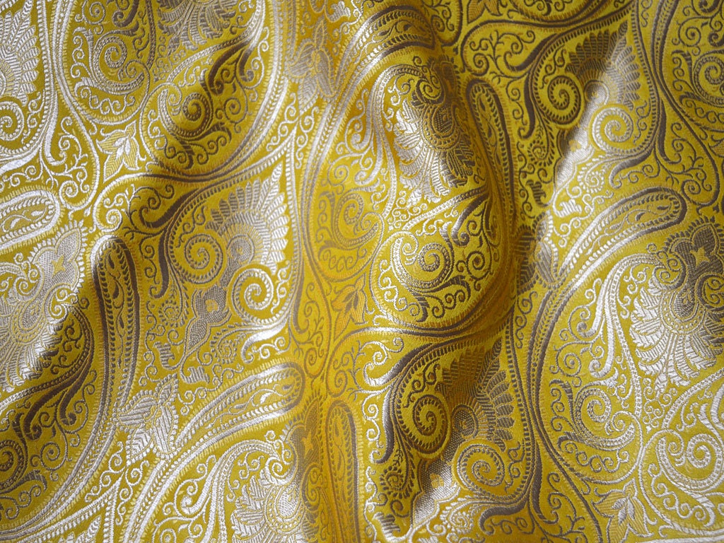 Yellow Brocade Fabric by the Yard Wedding Dress Banarasi | Etsy